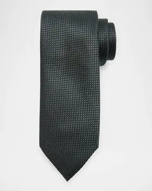 Zegna Men's Micro-Birdseye Jacquard Silk Tie Gray
