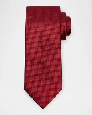 Zegna Men's Micro-Geometric Jacquard Silk Tie Md Red Sld