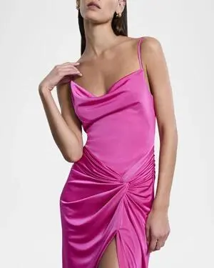 Bcbgmaxazria Sleeveless Cowl-neck Draped Twist Gown - Electric Orchid
