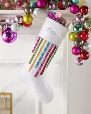 Neiman Marcus Beaded Bright Holiday Christmas Stocking - One-color