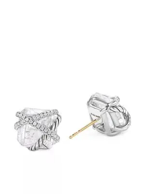 David Yurman Sterling Silver Cable Wrap Diamond Stud Earrings