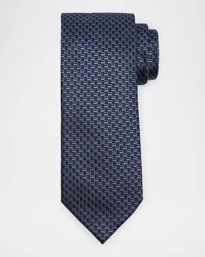Zegna Bicolor Basketweave Silk Tie Nvy Sld
