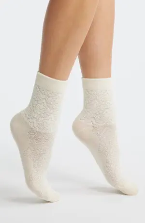 STEMS Fleur Cotton Blend Crew Socks - Ivory