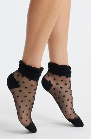 STEMS Pippa Ruffle Dot Quarter Socks - Black