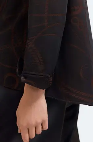 Foxcroft Agnes Printed Popover Shirt - Coffee Brown/black