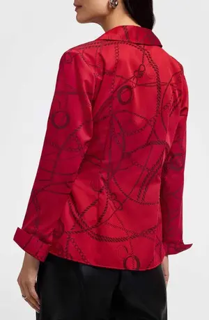 Foxcroft Salina Print Wrap Shirt - Red/black