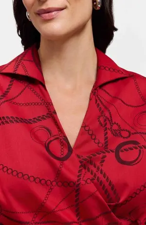 Foxcroft Salina Print Wrap Shirt - Red/black