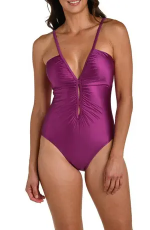 La Blanca Lace-up One-piece Swimsuit - Berry