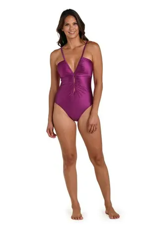 La Blanca Lace-up One-piece Swimsuit - Berry