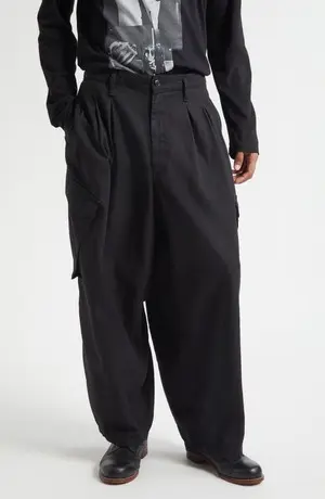 Yohji Yamamoto 12-tuck Cotton Herringbone Cargo Pants