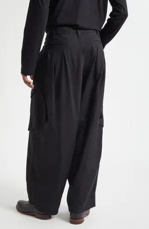 Yohji Yamamoto 12-tuck Cotton Herringbone Cargo Pants