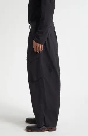 Yohji Yamamoto 12-tuck Cotton Herringbone Cargo Pants