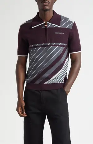 Casablanca Diagonal Stripe Merino Wool Quarter Zip Polo