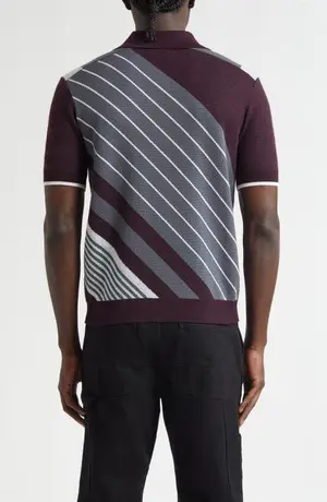 Casablanca Diagonal Stripe Merino Wool Quarter Zip Polo