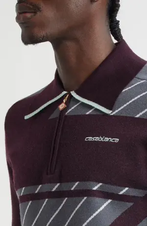 Casablanca Diagonal Stripe Merino Wool Quarter Zip Polo