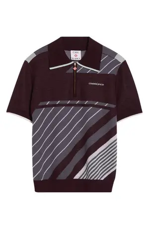Casablanca Diagonal Stripe Merino Wool Quarter Zip Polo
