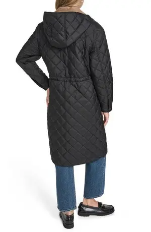 LEVI'S Diamond Quilted Hooded Long Coat - Black