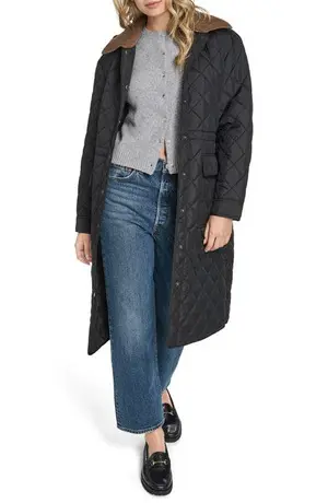 LEVI'S Diamond Quilted Hooded Long Coat - Black