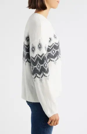 Vince Camuto Fair Isle Crewneck Sweater - Antique White