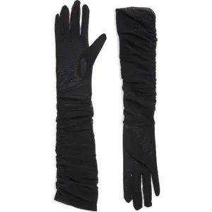HIGH HEEL JUNGLE Ariana Ruched Mesh Opera Gloves - Black