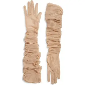 HIGH HEEL JUNGLE Ariana Ruched Mesh Opera Gloves - Nude