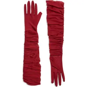 HIGH HEEL JUNGLE Ariana Ruched Mesh Opera Gloves - Red