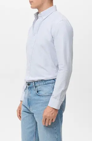 Mango Stripe Cotton Button-up Oxford Shirt - Sky Blue