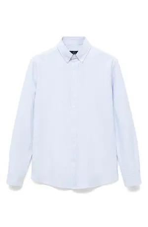 Mango Stripe Cotton Button-up Oxford Shirt - Sky Blue