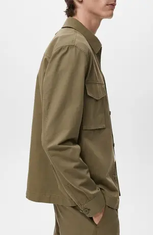 Mango Regular Fit Lyocell & Cotton Jacket - Khaki Green