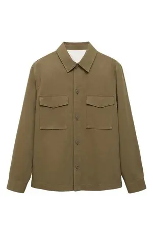 Mango Regular Fit Lyocell & Cotton Jacket - Khaki Green