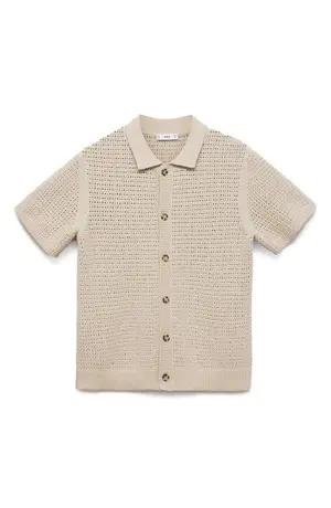 Mango Short Sleeve Openwork Cotton Blend Cardigan