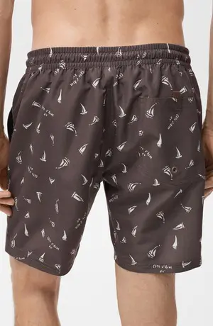 Mango Sailboat Print Swim Trunks