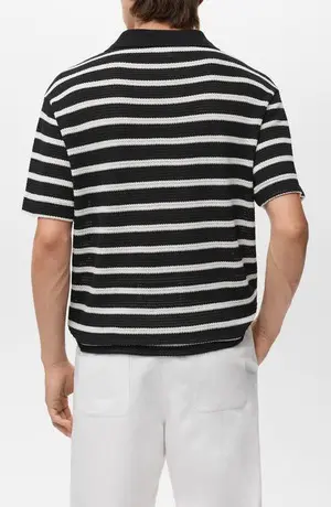 Mango Textured Stripe Johnny Collar Polo