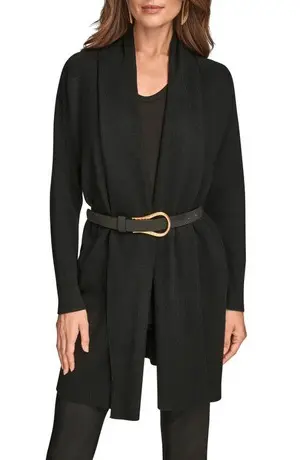 Donna Karan New York Belted Longline Cardigan - Black