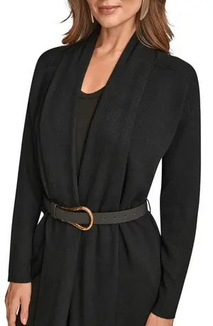 Donna Karan New York Belted Longline Cardigan - Black