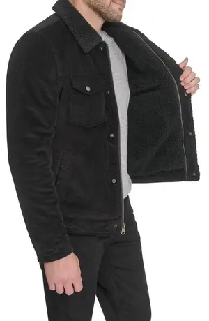 LEVI'S Corduroy Depot Jacket With Faux Shearling Lining - Black