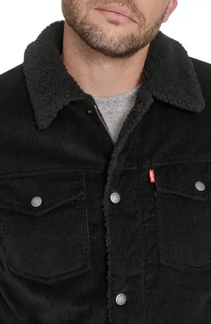 LEVI'S Corduroy Depot Jacket With Faux Shearling Lining - Black