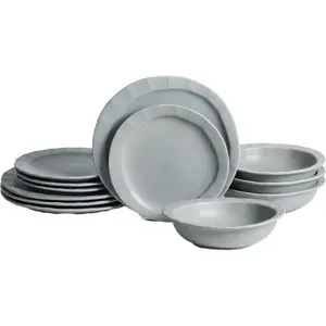 STONE + LAIN Oasis Stoneware 12-piece Dinnerware Set - Grey Blue