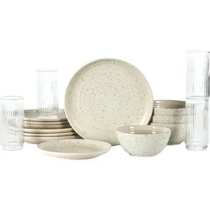 STONE + LAIN Dua Stoneware 16-piece Dinnerware Set - White