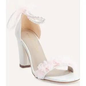 FOREVER & ALWAYS SHOES Elsa Lace Bridal Sandals With Pearls - Dusty Pink Faux Leather