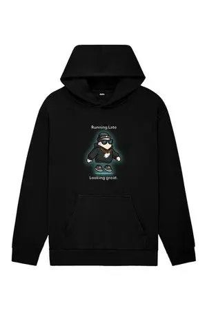 DALIX Midweight Pullover Hoodie With 'running Late Ghost' Design