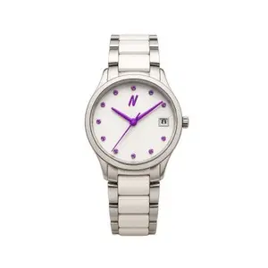NCMPRBL Petite Link Ceramic Bracelet Watch - White/silver/purple