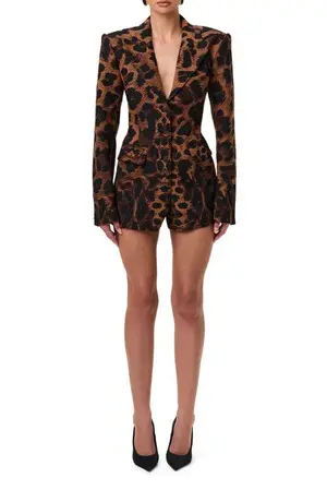 Naked Wardrobe Long Sleeve Ponte Blazer Romper - Leopard