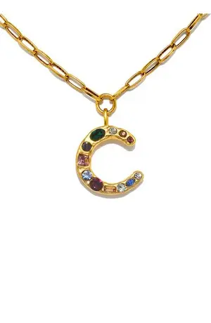 Sequin Emilie Crystal Initial Pendant Necklace Gold - C