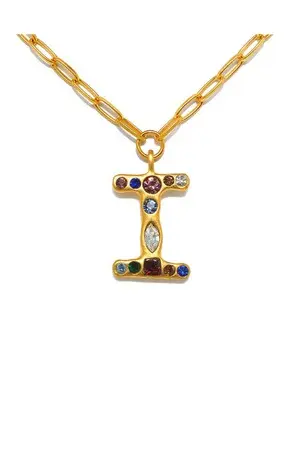 Sequin Emilie Crystal Initial Pendant Necklace - Gold - I