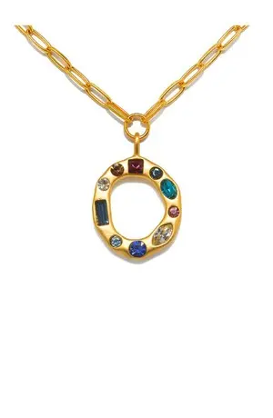 Sequin Emilie Crystal Initial Pendant Necklace - Gold - O