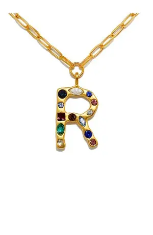 Sequin Emilie Crystal Initial Pendant Necklace - Gold - R