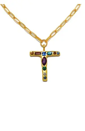 Sequin Emilie Crystal Initial Pendant Necklace Gold - T