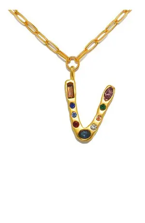 Sequin Emilie Crystal Initial Pendant Necklace Gold - V