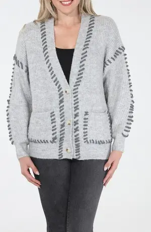 RAIN AND ROSE Contrast Stitch Cardigan - Grey